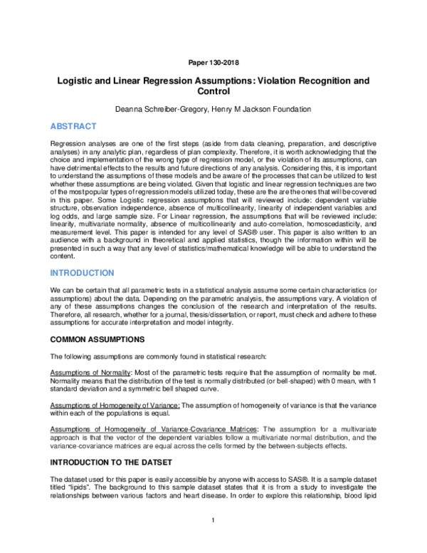 Pdf Logistic And Linear Regression Assumptions Violation Recognition And Control