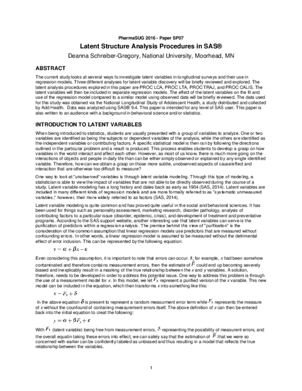 (PDF) Latent Structure Analysis Procedures in SAS
