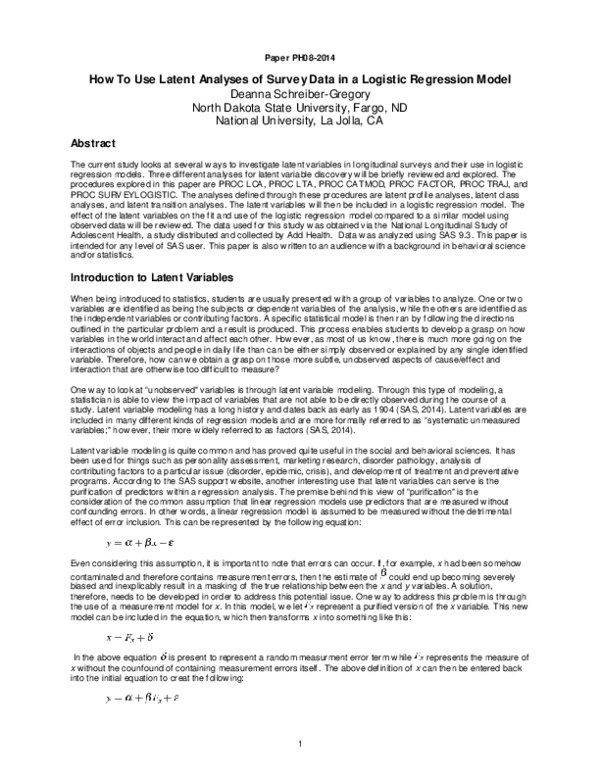 (PDF) How To Use Latent Analyses of Survey Data in a Logistic Regression Model