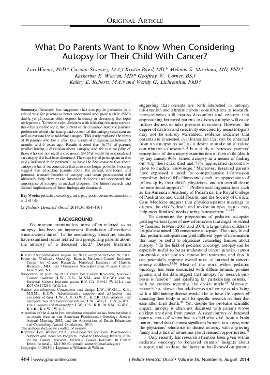 (PDF) What Do Parents Want to Know When Considering Autopsy for Their ...