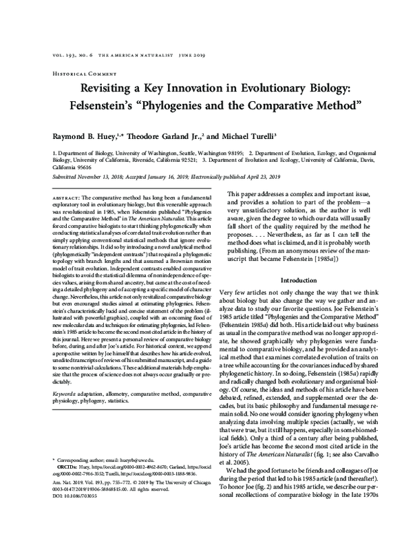 (PDF) Revisiting a Key Innovation in Evolutionary Biology: Felsenstein ...