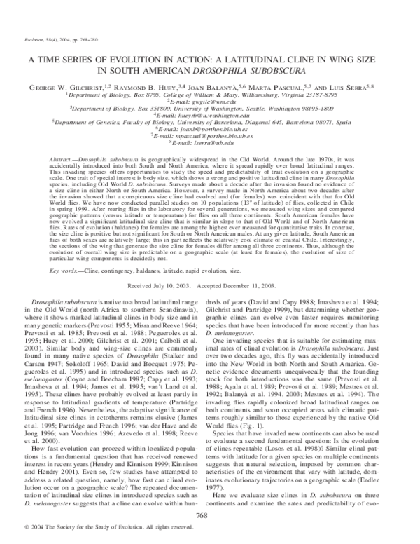 (PDF) A Time Series of Evolution in Action: A Latitudinal Cline in Wing ...