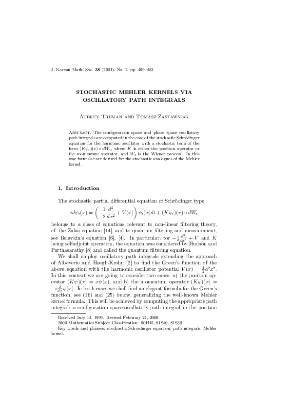 (PDF) Stochastic Mehler Kernels via Path Integrals