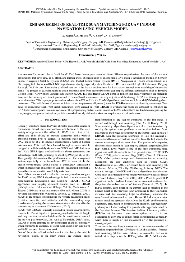 (PDF) Enhancement of Real-Time Scan Matching for Uav Indoor Navigation Using Vehicle Model