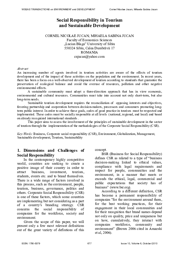 (PDF) Social Responsibility in Tourism and Sustainable Development