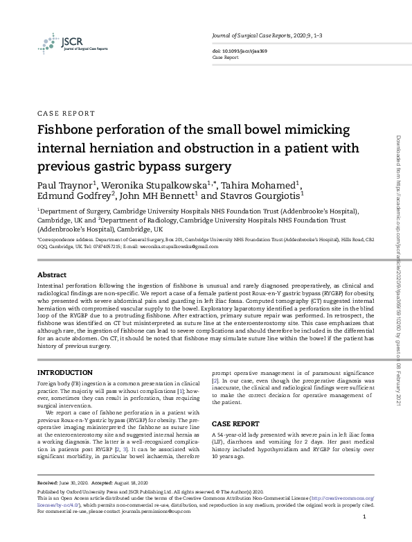 (PDF) Fishbone Perforation in Bypass Surgery Patient
