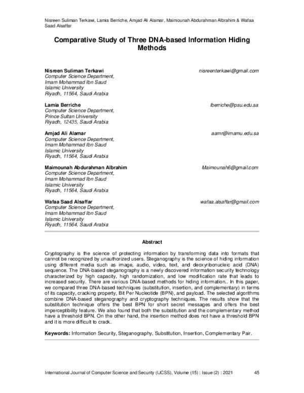 (PDF) Comparative Study of Three DNA-based Information Hiding Methods