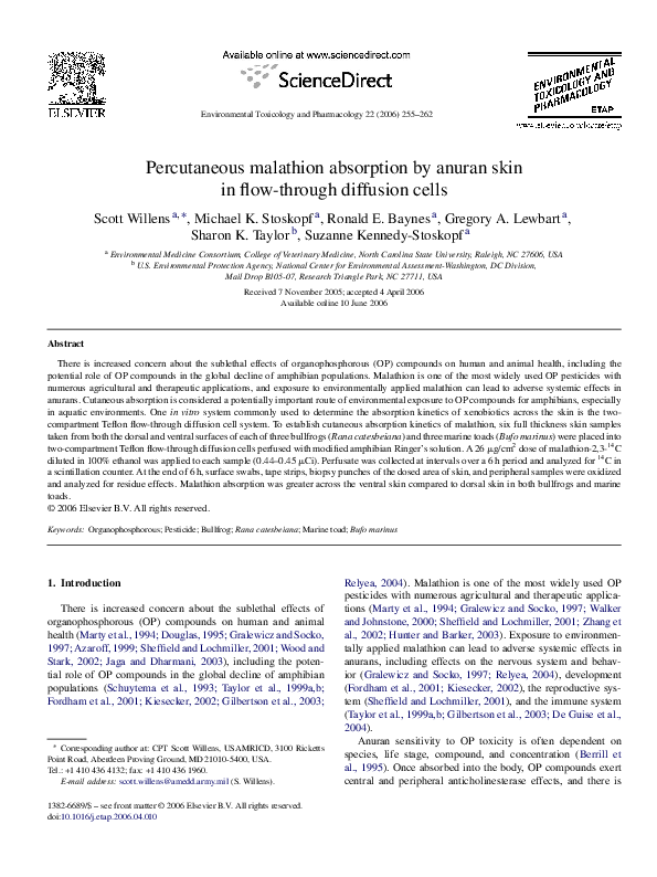 (PDF) Percutaneous malathion absorption by anuran skin in flow-through ...