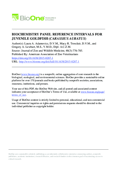 (PDF) Biochemistry Panel Reference Intervals for Juvenile Goldfish ...