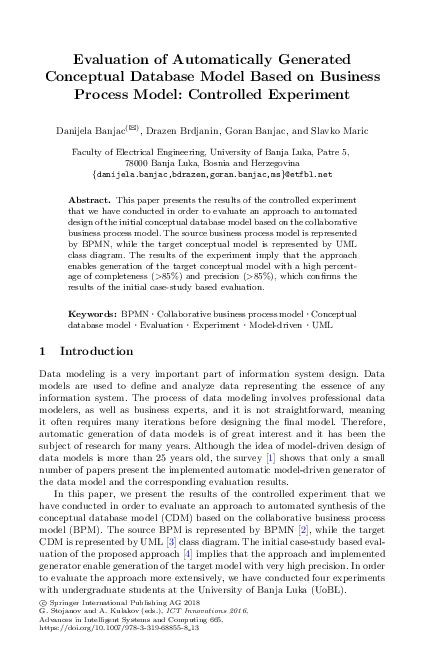 (PDF) Evaluation of Automatically Generated Conceptual Database Model Based on Business Process ...