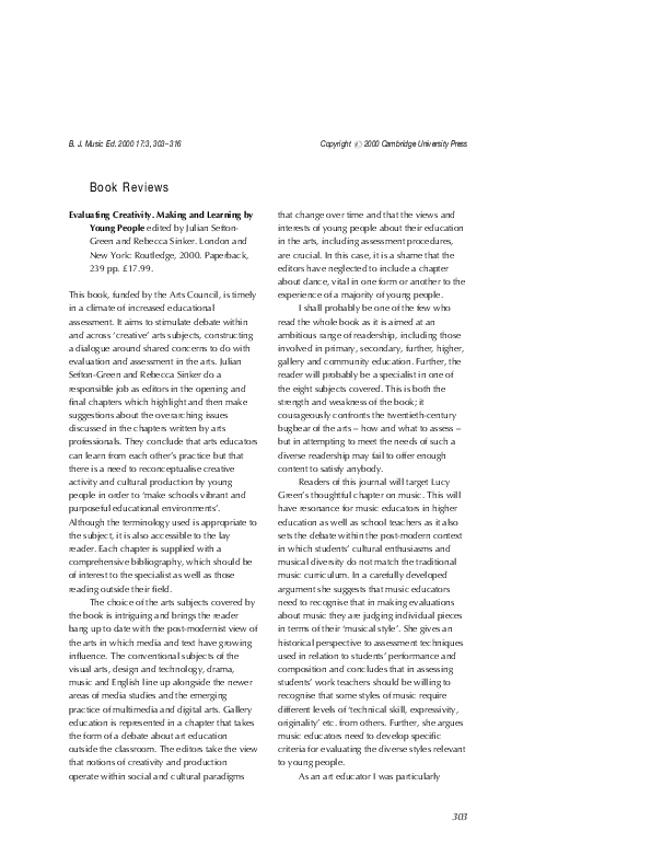 (PDF) Evaluating creativity: Making and learning by young people