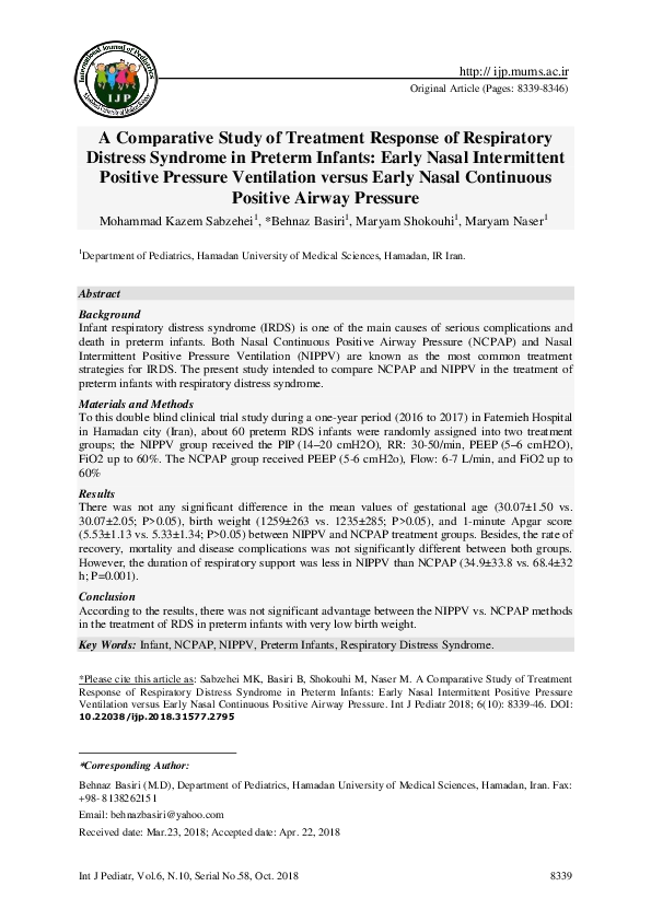 (PDF) A Comparative Study of Treatment Response of Respiratory Distress ...