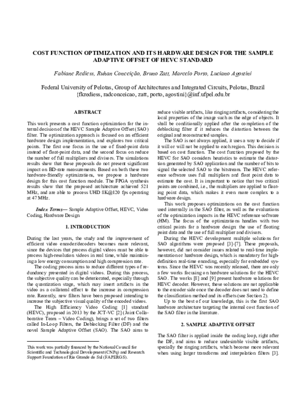 (PDF) Cost function optimization and its hardware design for the Sample Adaptive Offset of HEVC ...