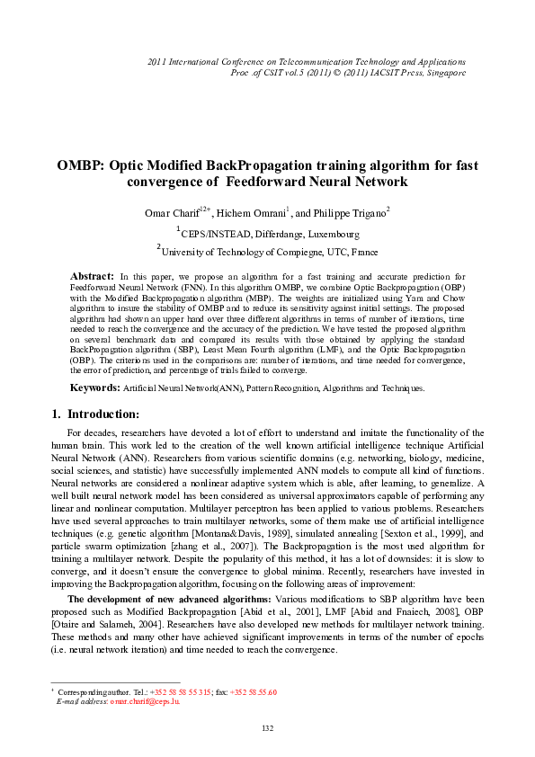 Pdf Ombp Optic Modified Backpropagation Training Algorithm For Fast Convergence Of