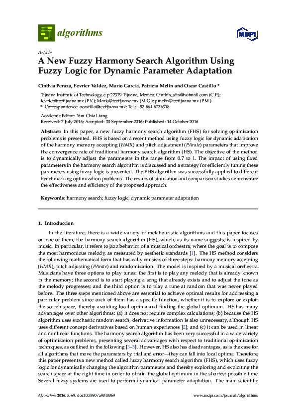 (PDF) A New Fuzzy Harmony Search Algorithm Using Fuzzy Logic for Dynamic Parameter Adaptation