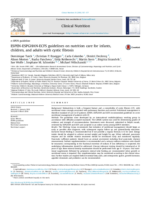 (PDF) ESPEN-ESPGHAN-ECFS guidelines on nutrition care for infants ...