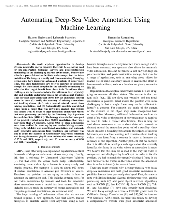 (PDF) Automating Deep-Sea Video Annotation Using Machine Learning
