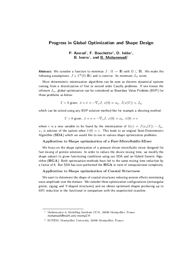(PDF) Progress in Global Optimization and Shape Design
