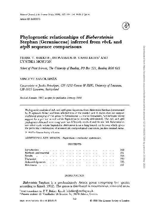 (PDF) Phylogenetic relationships of Biebersteinia Stephan (Geraniaceae ...