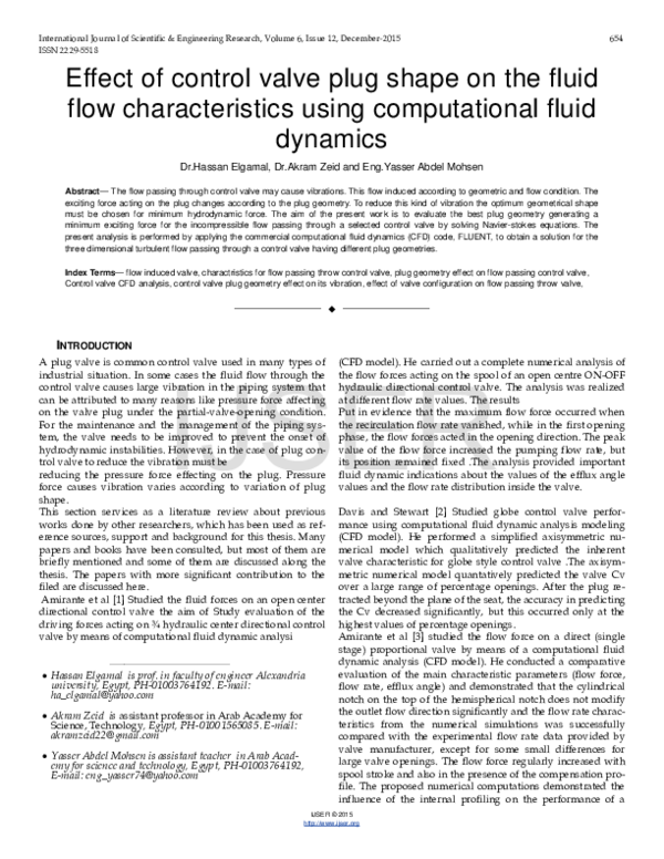 (PDF) Effect of control valve plug shape on the fluid flow characteristics using computational ...