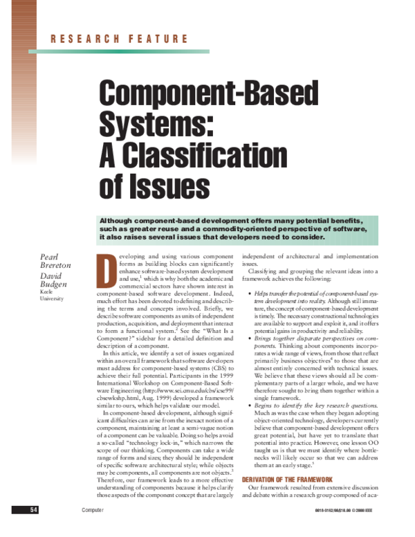 (PDF) Component-Based Systems: A Classification of Issues