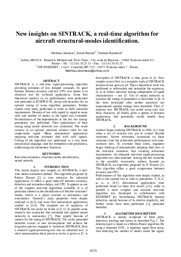 (PDF) Optimizing SINTRACK for Aircraft Mode Identification