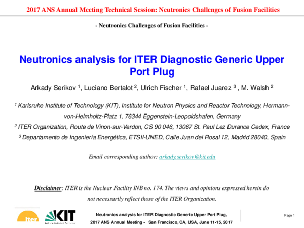 (PDF) Neutronics analysis for ITER diagnostic generic upper port plug
