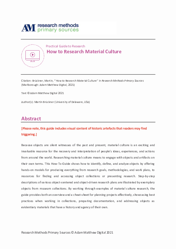 (PDF) “How to Research Material Culture.” In Research Methods for ...