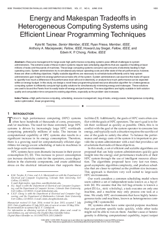 Pdf Energy And Makespan Tradeoffs In Heterogeneous Computing Systems Using Efficient Linear