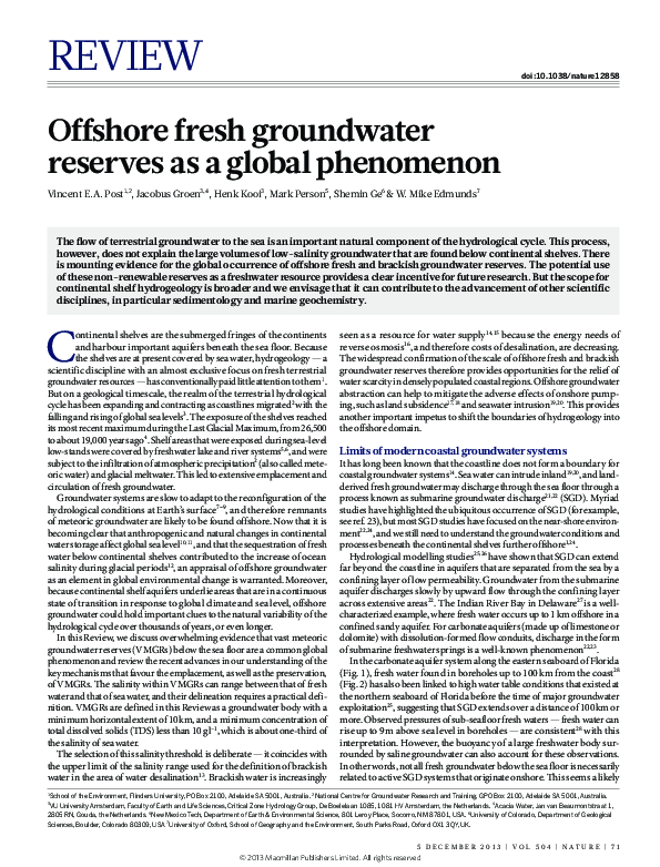 (PDF) Offshore fresh groundwater reserves as a global phenomenon