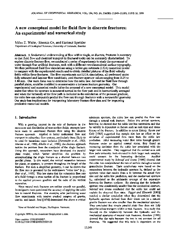 Pdf A New Conceptual Model For Fluid Flow In Discrete Fractures An