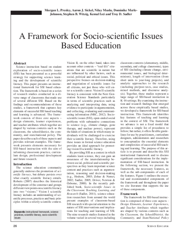 (PDF) A Framework for Socio-Scientific Issues Based Education