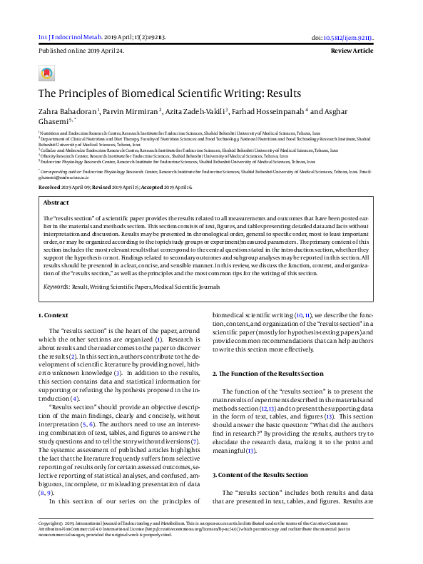 (PDF) The Principles of Biomedical Scientific Writing: Results