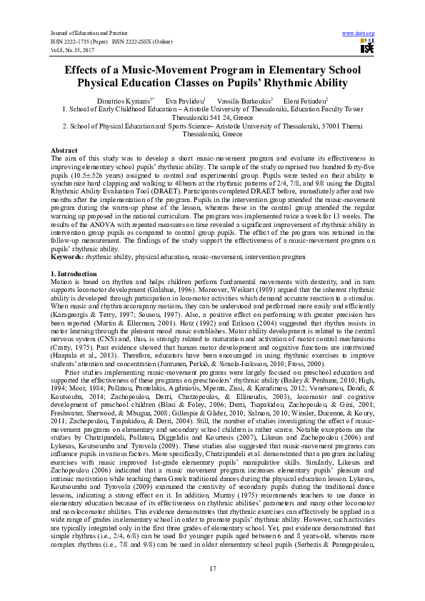 (PDF) Effects of a Music-Movement Program in Elementary School Physical ...