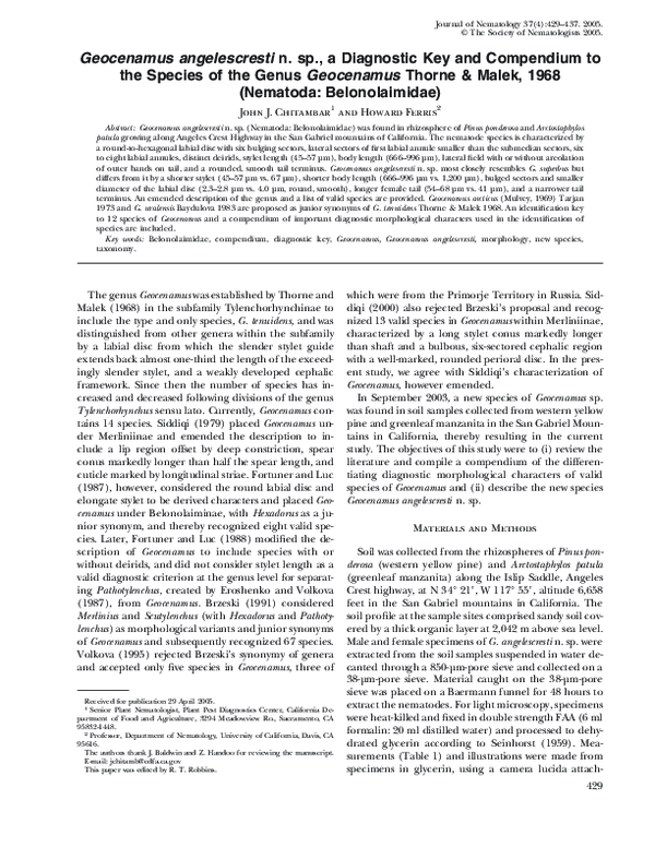 (PDF) Geocenamus angelescresti n. sp., a Diagnostic Key and Compendium ...