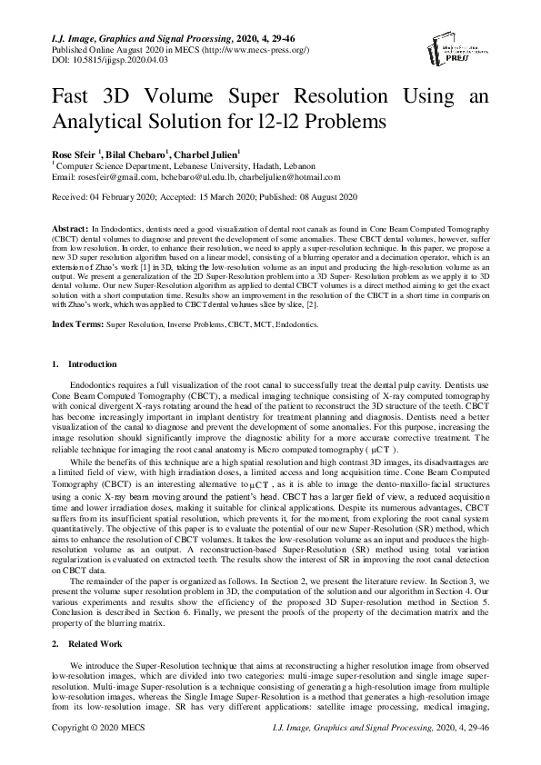 (PDF) Fast 3D Volume Super Resolution Using an Analytical Solution for l2-l2 Problems