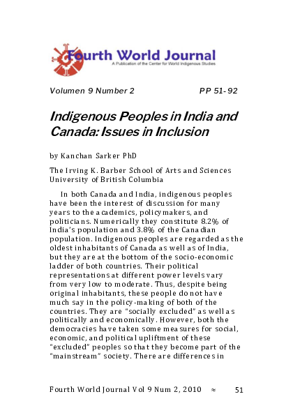 (PDF) Indigenous peoples in India and Canada: Issues in inclusion