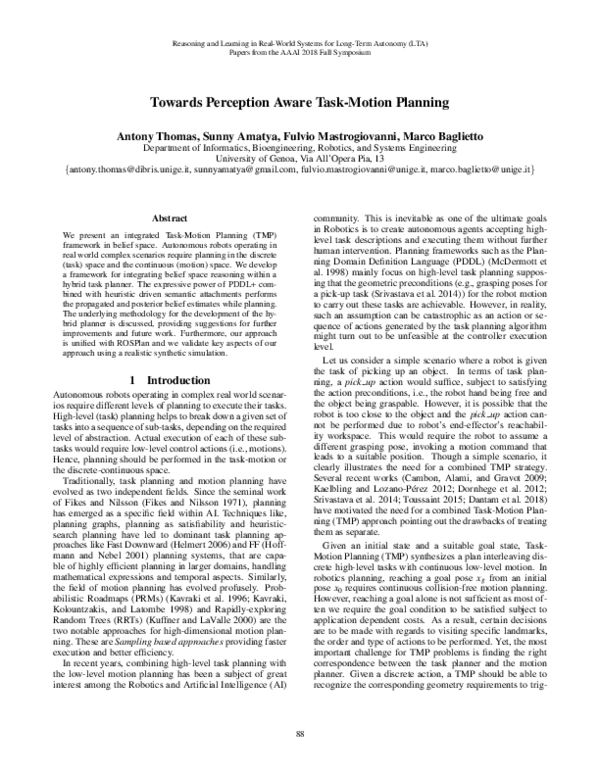 (PDF) Towards Perception Aware Task-Motion Planning