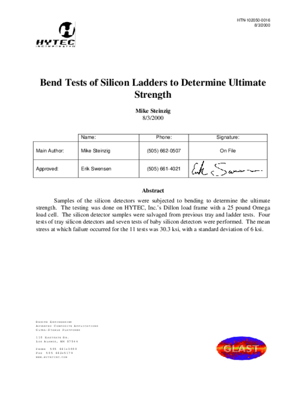 (PDF) Bend Tests of Silicon Ladders to Determine Ultimate Strength ...