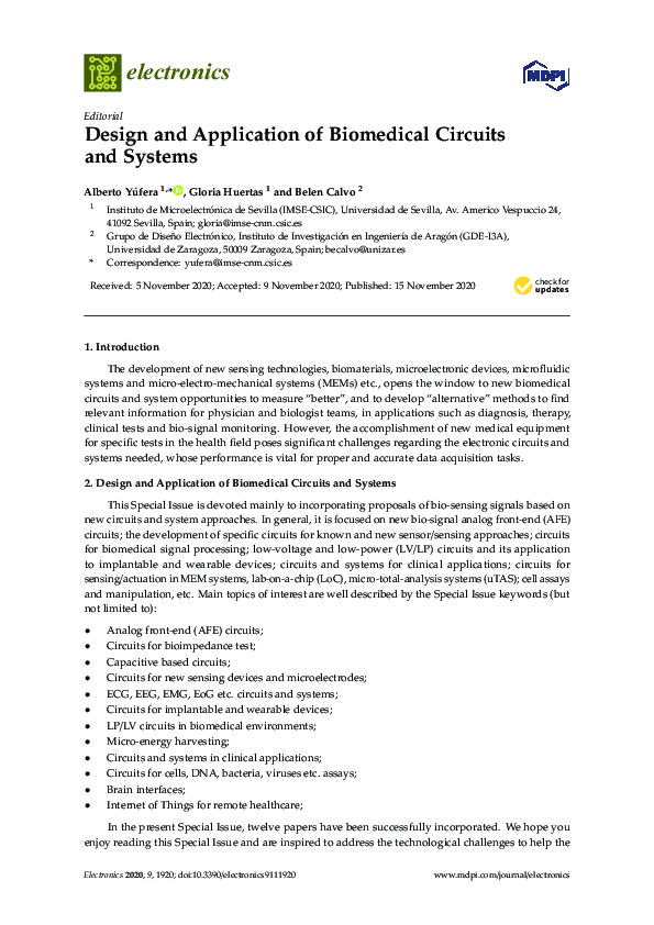 (PDF) Design and Application of Biomedical Circuits and Systems