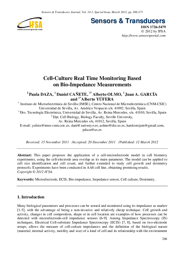 (PDF) Cell-culture real time monitoring based on bio-impedance measurements