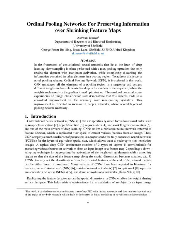 (PDF) Ordinal Pooling Networks: For Preserving Information over Shrinking Feature Maps