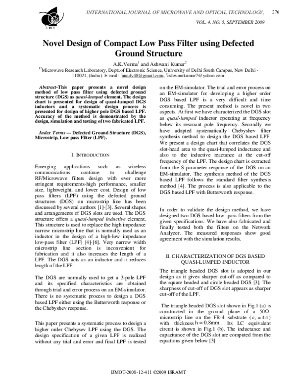 (PDF) Novel Design of Compact Low Pass Filter using Defected Ground Structure