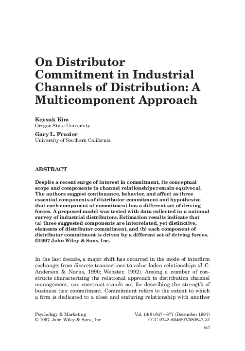 (PDF) On distributor commitment in industrial channels of distribution ...