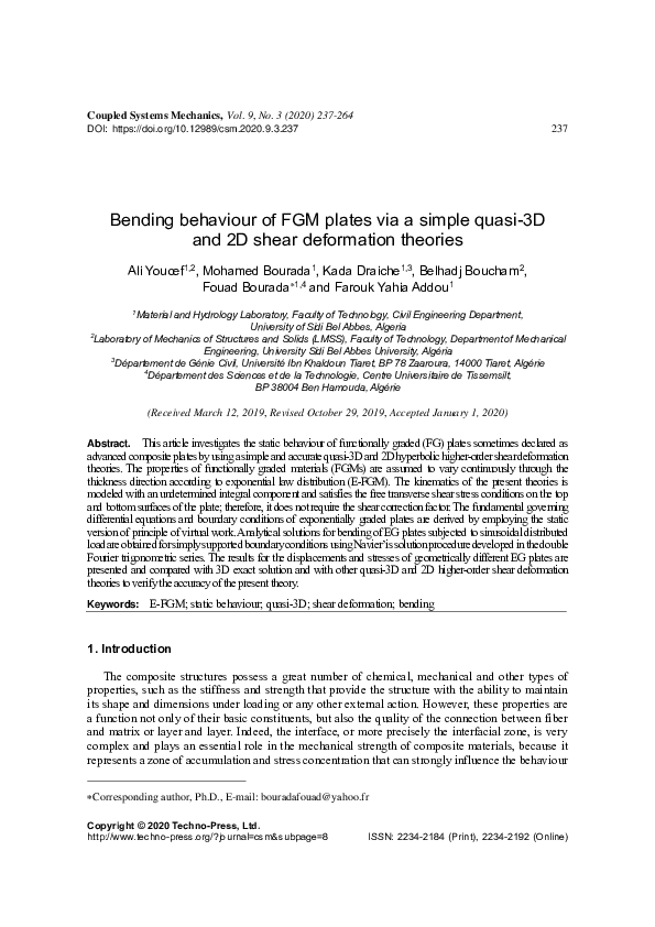 (PDF) Bending behaviour of FGM plates via a simple quasi-3D and 2D ...