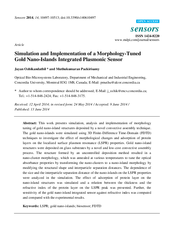 (PDF) Simulation and Implementation of a Morphology-Tuned Gold Nano ...