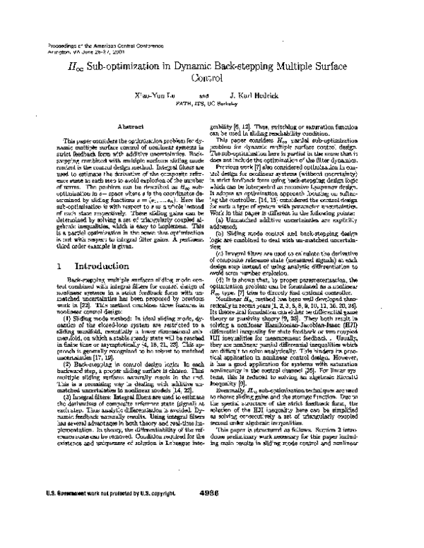 (PDF) H∞ sub-optimization in dynamic back-stepping multiple surface control
