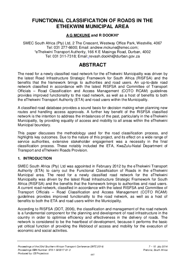 PDF Functional Classification Of Roads In The Ethekwini Municipal PDF Functional Classification Of Roads In The Ethekwini Municipal