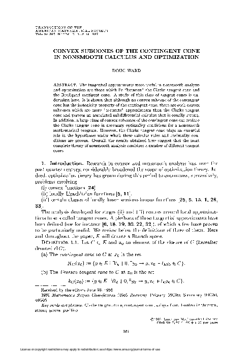 (PDF) Convex subcones of the contingent cone in nonsmooth calculus and optimization