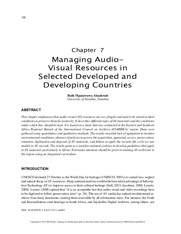 (PDF) Managing Audio-Visual Resources in Selected Developed and ...